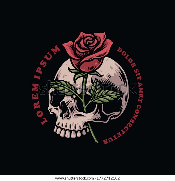 Vektor Stok Skull Head Rose Vector Illustration (Tanpa Royalti ...