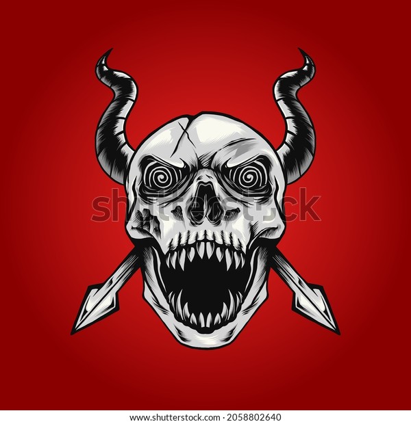 Skull Illustration Spear Design Stock Vector (Royalty Free) 2058802640 ...