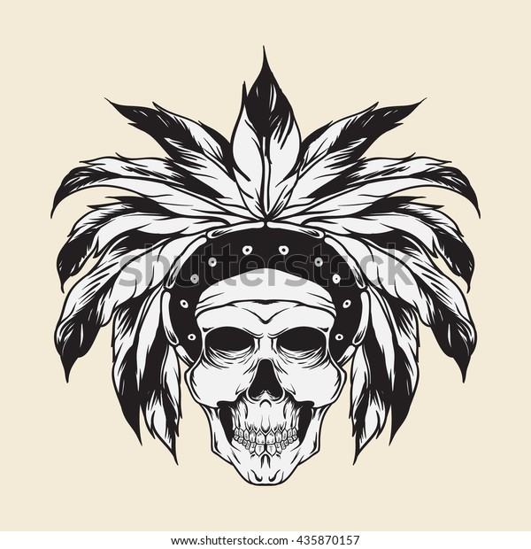 Skull Indian Chief Hand Drawing Vector Stock Vector (Royalty Free ...