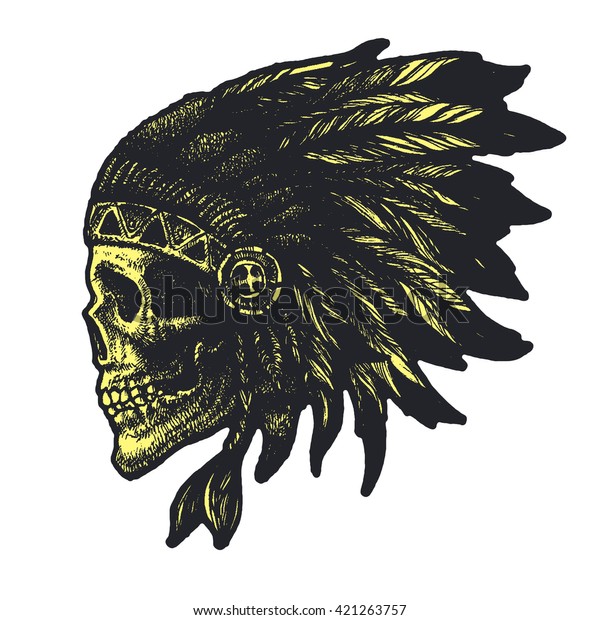 Skull Indian Chief Hand Drawn Vector Stock Vector (Royalty Free) 421263757