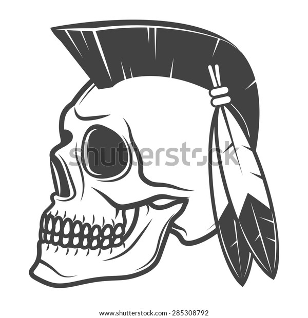 Skull Indian Mohawk Feathers Stock Vector (Royalty Free) 285308792