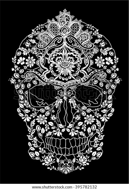 Skull Lace Ornament Stock Vector (Royalty Free) 395782132