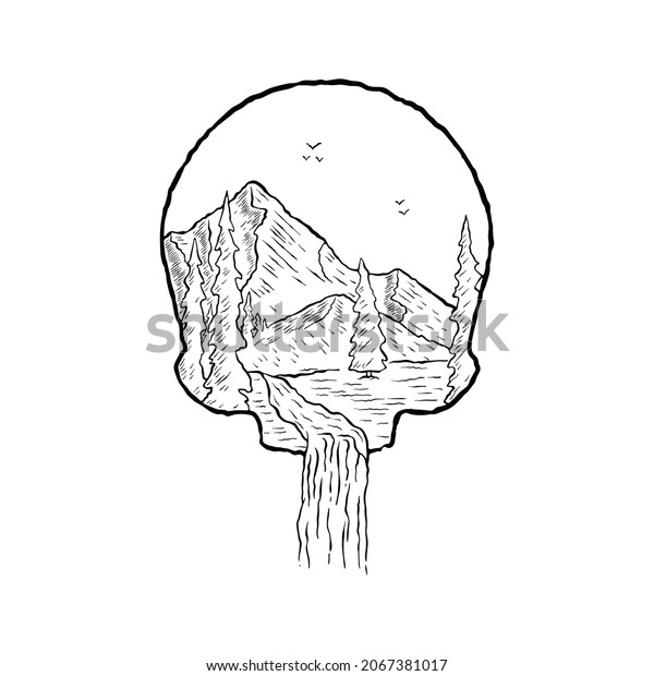 Skull Landscape Illustration Vector Hand Drawing Stock Vector (Royalty ...