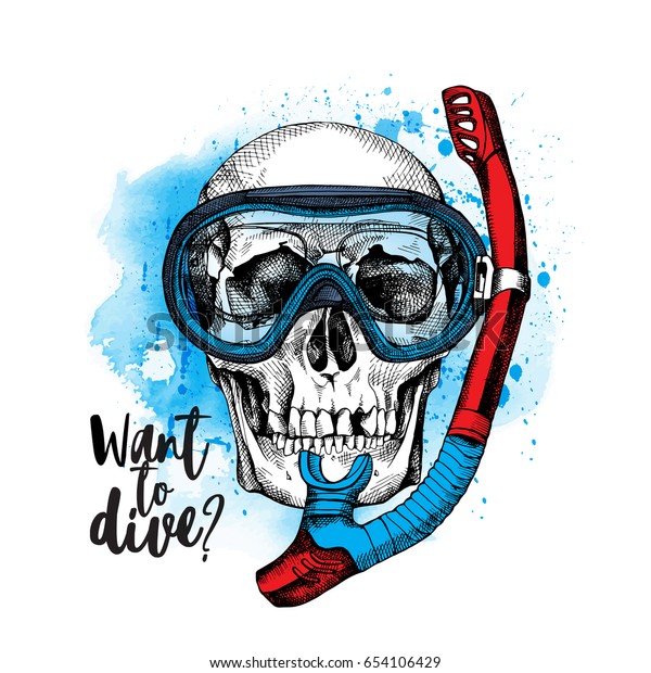 Skull Mask Diver Tube Vector Illustration Stock Vector (Royalty Free ...