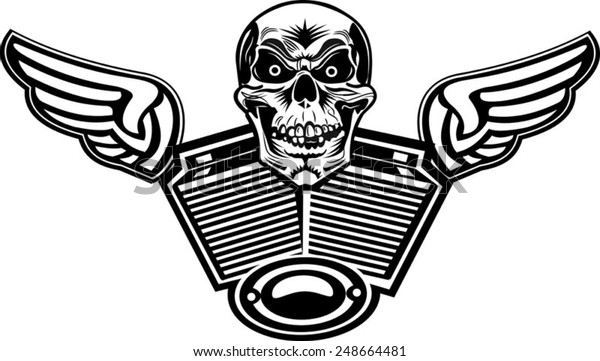 Skull Motorcycle Engine Skeleton Motorbike: vector de stock (libre de ...