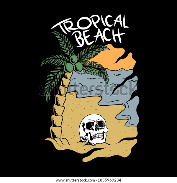 Skull On Tropical Beach Stock Vector (Royalty Free) 1855969234 ...