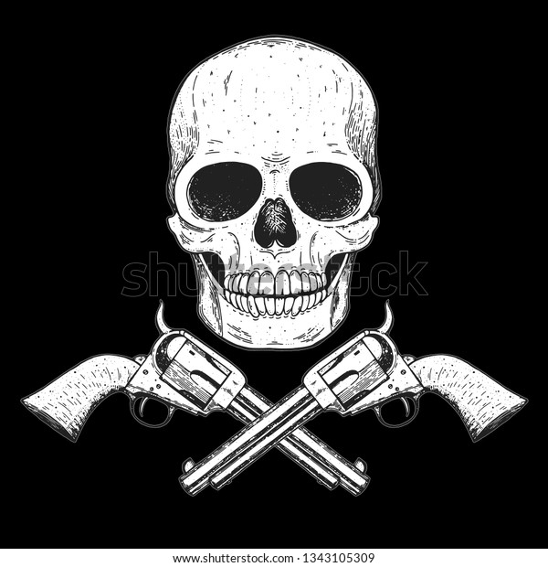 Skull Pistols Hand Drawn Illustration Tattoo Stock Vector Royalty Free