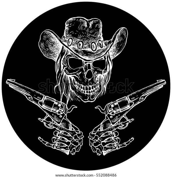 Skull Pistols Hand Drawn Vector Illustration: vector de stock (libre de ...