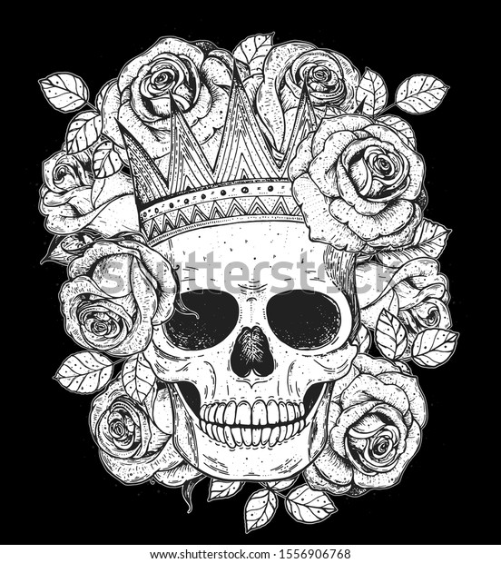 Skull Queen Hand Drawn Illustration Tattoo Stock Vector (Royalty Free ...