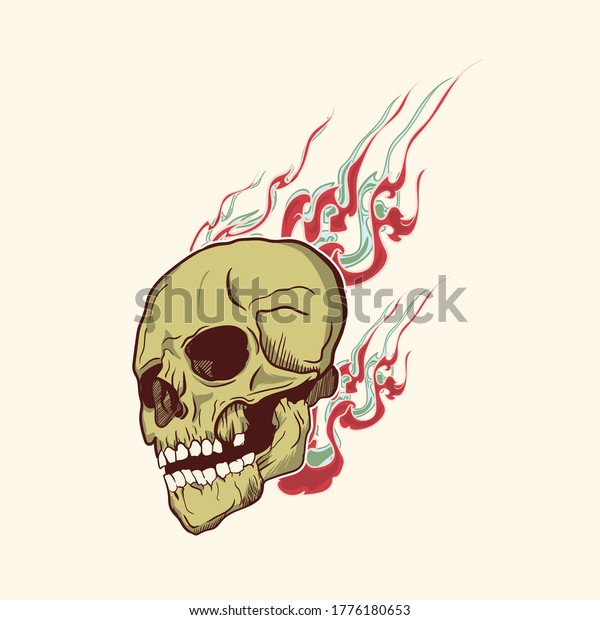 Skull Side Illustration Fire Stock Vector (Royalty Free) 1776180653 ...