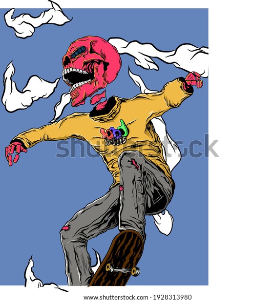 Skull Skate Board Jumping Stock Vector (Royalty Free) 1928313980 ...