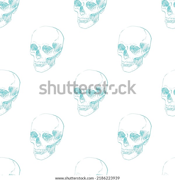 Skull Sketch Pattern Seamless Skeleton Head Stock Vector (Royalty Free ...