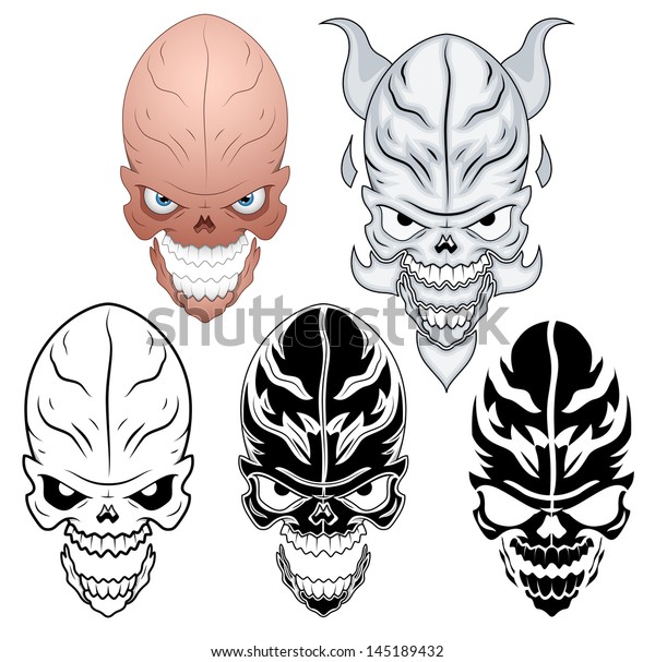 Skull Tattoo Vector Illustration Set Stock Vector (Royalty Free ...