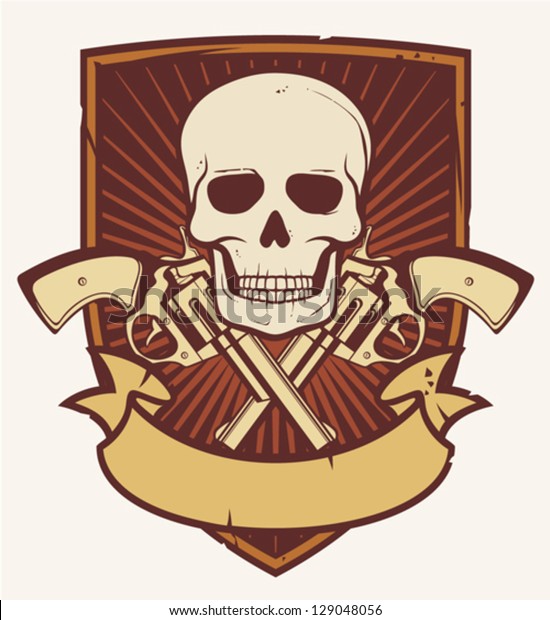 Skull Two Crossed Revolvers Emblem Stock Vector (Royalty Free) 129048056