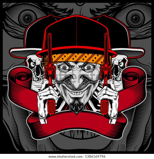 Skull Wearing Cap Handling Gun Vector Stock Vector (Royalty Free ...