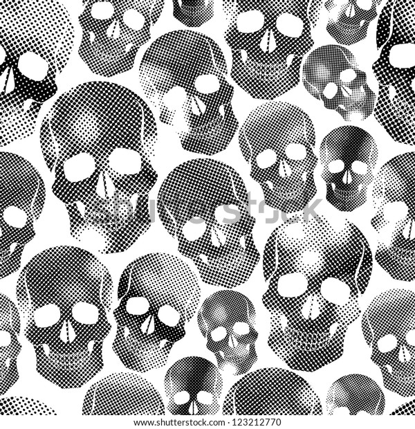 Skulls Halftone Print Texture Seamless Background Stock Vector (Royalty ...