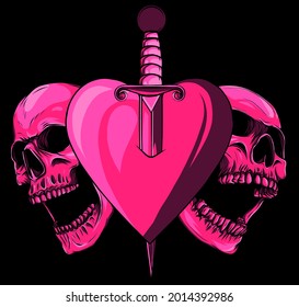 Calaveras con corazón con ilustración de: vector de stock (libre de ...