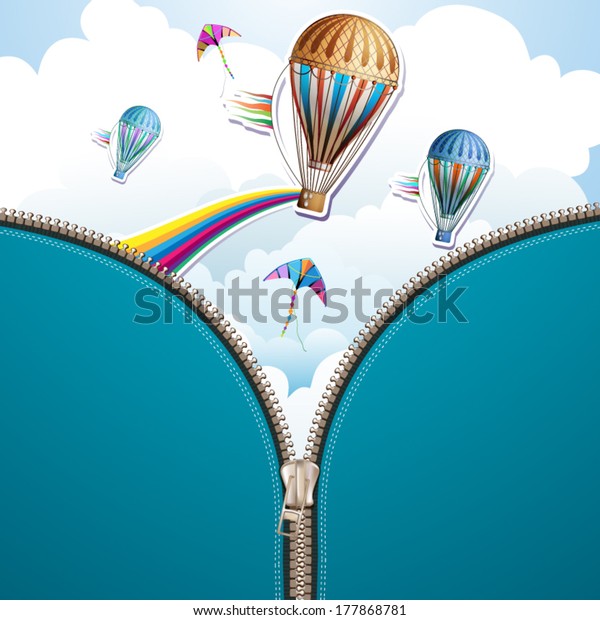 Sky Background Hot Air Balloon Zipper Stock Vector (Royalty Free ...