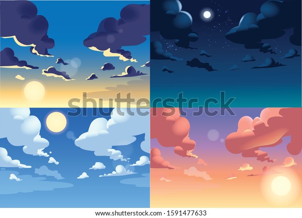 Sky Clouds Morning Daylight Evening Night Stock Vector (Royalty Free ...