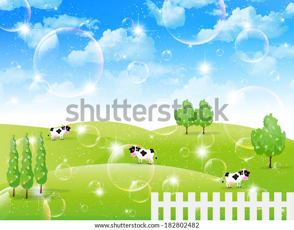 Sky Cow Landscape Stock Vector (Royalty Free) 182802482