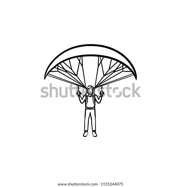 Skydiver Flying Parachute Hand Drawn Outline Stock Vector (Royalty Free ...