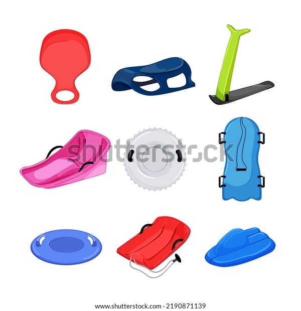 Sled Snow Sleigh Set Cartoon Sledge Stock Vector (Royalty Free ...