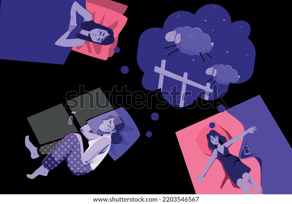 Sleep Disorder Insomnia Collage Composition Lying Stock Vector (Royalty ...