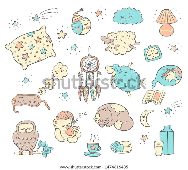 Sleep Dream Doodle Set Cute Cartoon Stock Vector (Royalty Free ...