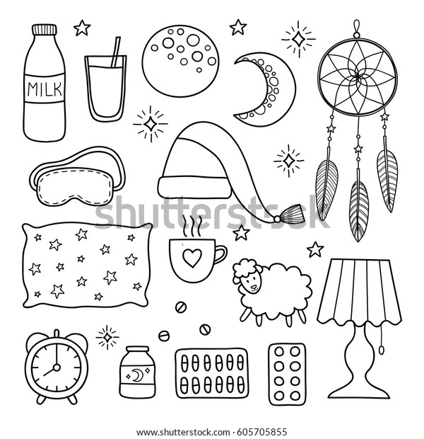 Sleep Insomnia Outline Items Including Moon Stock Vector (Royalty Free ...