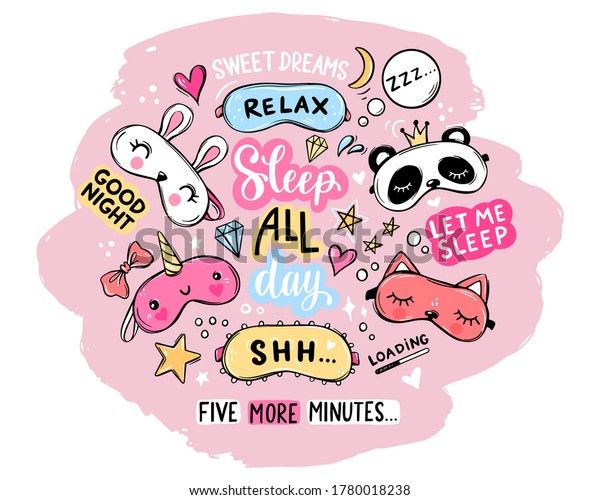 Sleep Masks Quotes Vector Set Lettering Stock Vector (Royalty Free ...