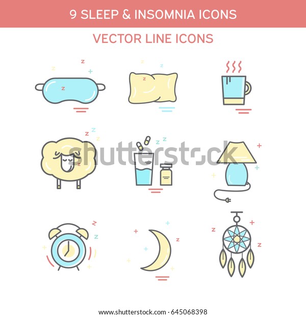 Sleep Problems Insomnia Symbols Color Icon Stock Vector (Royalty Free ...