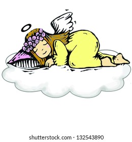 Sleeping Angel On Cloud Stock Vector (Royalty Free) 132543890 ...