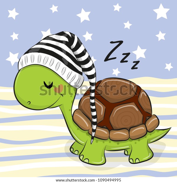 Sleeping Cute Turtle Hood On Blue: vector de stock (libre de regalías ...