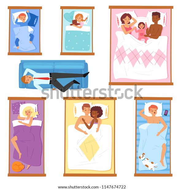 Sleeping People Vector Sleepy Cartoon Characters Stock Vector (Royalty ...
