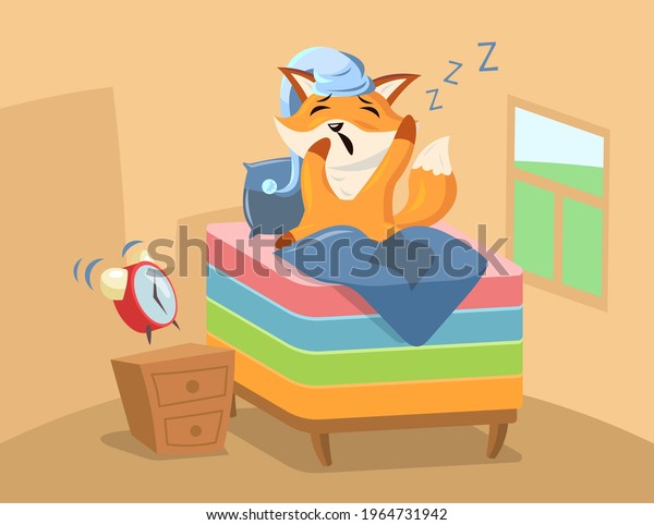 Sleepy Cartoon Fox Waking Flat Vector Stock Vector (Royalty Free ...