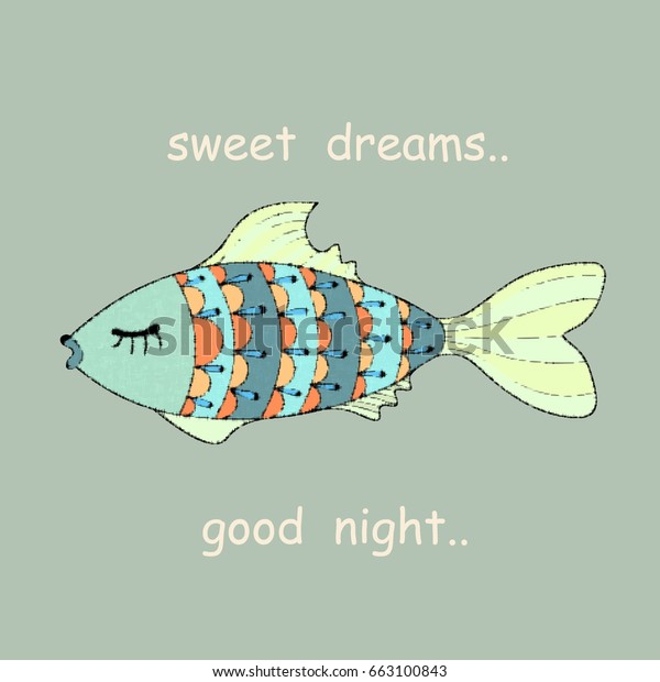 Sleepy Fish Card Illustration Stock Vector (Royalty Free) 663100843 ...