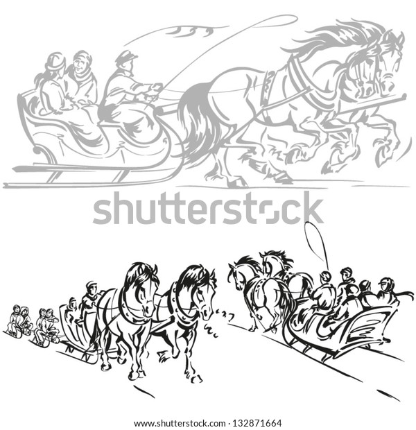 Sleigh Ride Brushdrawing Based Scenes Horse Stock Vector (Royalty Free ...
