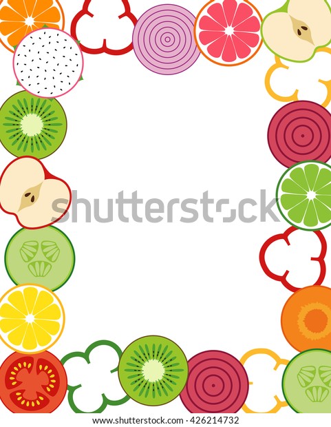 Sliced Vegetables Fruits Border Frame Vector Stock-Vektorgrafik ...