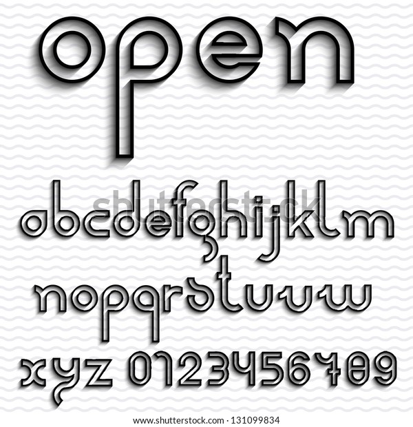Slim outline font and numbers. Vector set