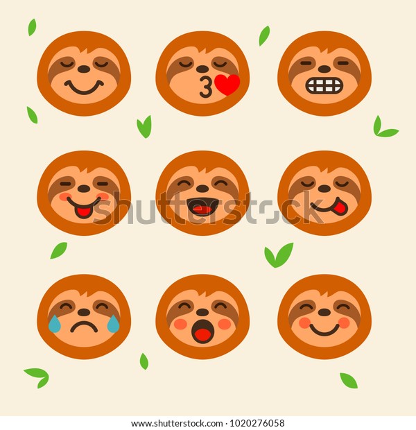 Sloth Emoji Big Set Flat Isolated Stock Vector (Royalty Free ...