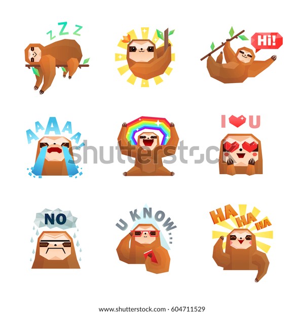 Sloth Emotions Set Nine Isolated Doodle Stock Vector (Royalty Free ...