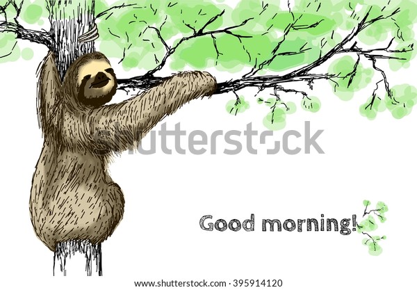 Sloth On Tree Drawing Sketch Idler Stock Vector (Royalty Free ...