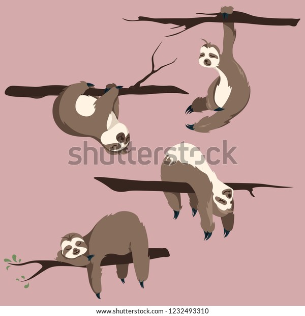 Sloths Cartoon Animals Vector Clip Art Stock Vector (Royalty Free ...