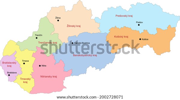 Slovakia Map Showing Regions Main Cities Stock Vector (Royalty Free ...