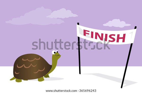 Slow Sure Cartoon Tortoise Finish Line Stock Vector (Royalty Free ...