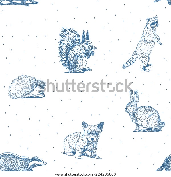 Small Animals Drawings Seamless Pattern Stock Vector (Royalty Free ...
