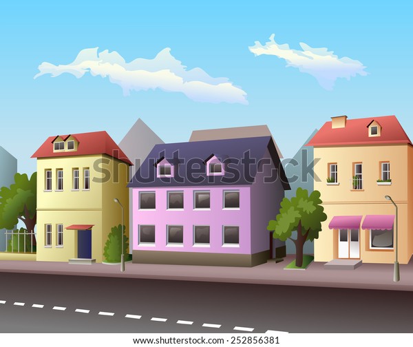 Small City Street Road Stock Vector (Royalty Free) 252856381 | Shutterstock