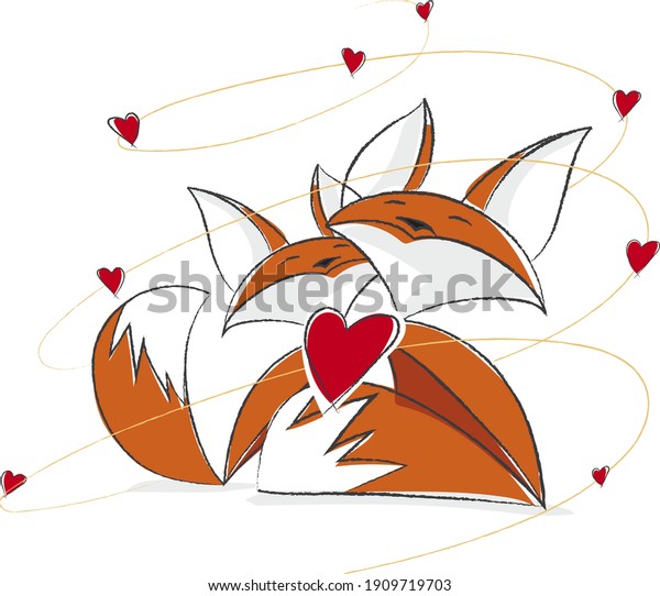 Small Cute Illustrated Couple Foxes Fox Stock Vector (Royalty Free ...