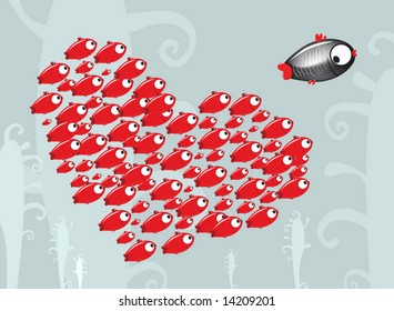 Small Fish Escaping Crowd Admirers Stock Vector (Royalty Free) 14209201 ...