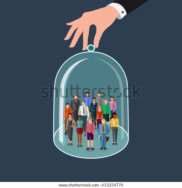 Small Group People Standing Under Huge Stock Vector (Royalty Free ...
